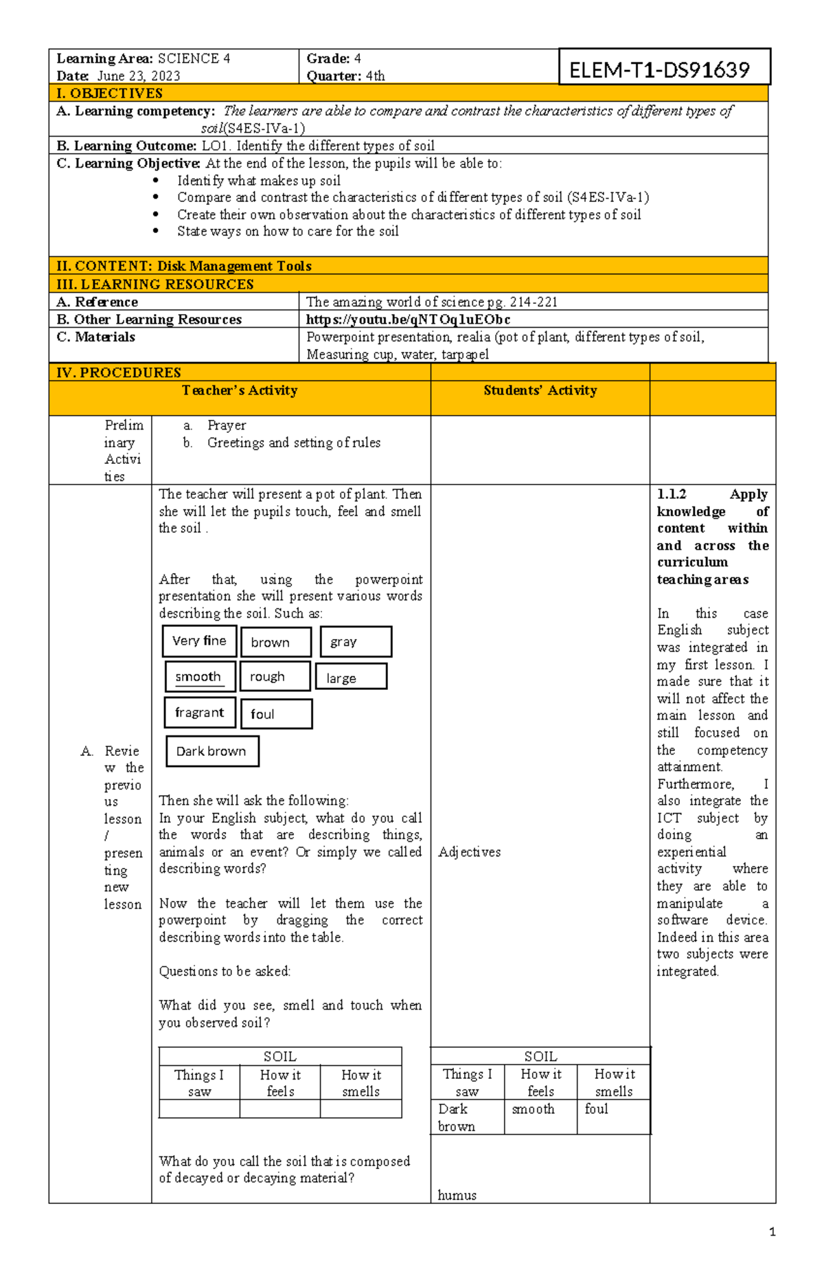 Lesson Plan for Science 4: Understanding 4 Types of Soil (S4ES-IVa-1 ...