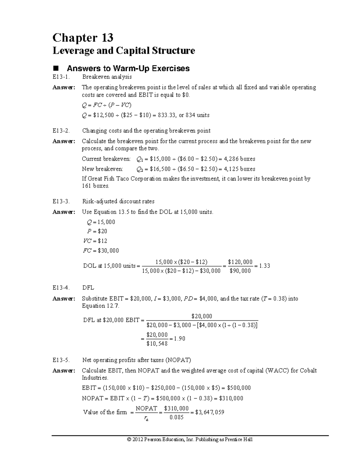 Chapter 13 Solutions on Leverage & Capital Structure - SOl - Studocu