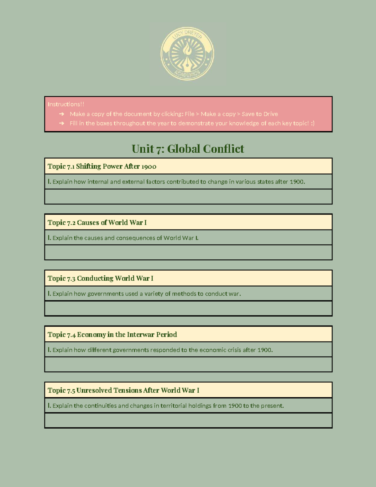 AP World History Notes Template: Unit 7 - Global Conflict - Studocu