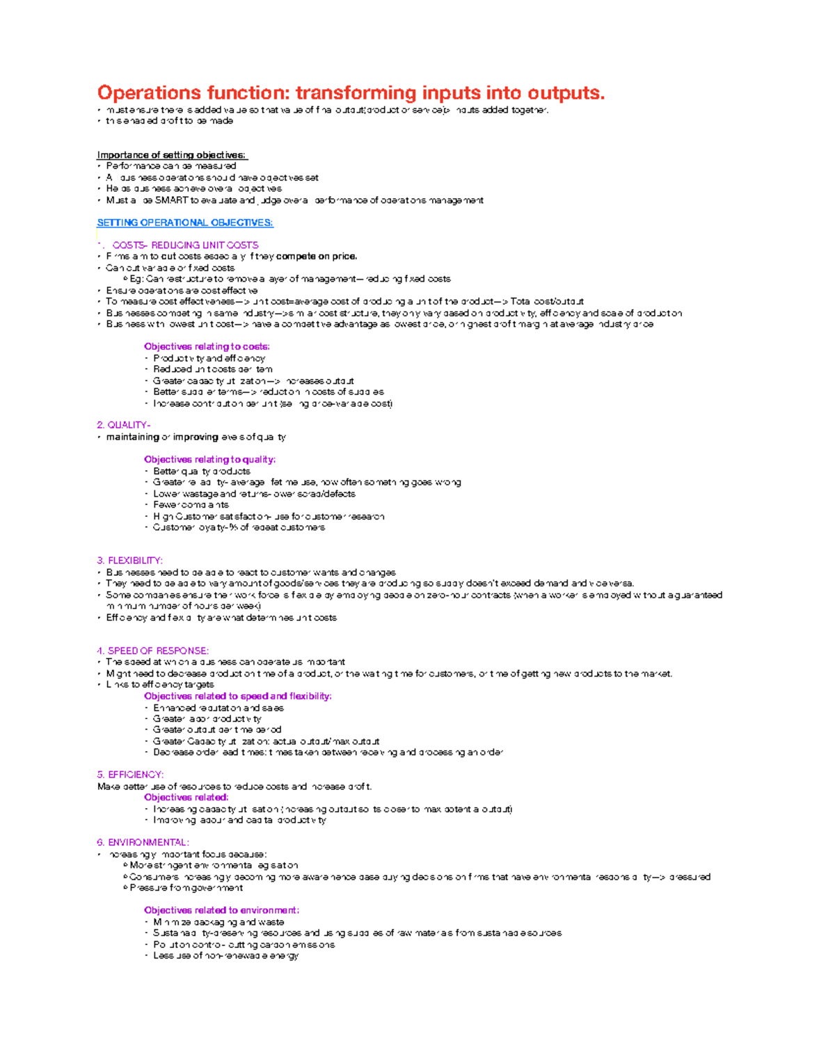 BU4 - AQA A Level Business Studies: Operations Management Notes - Studocu