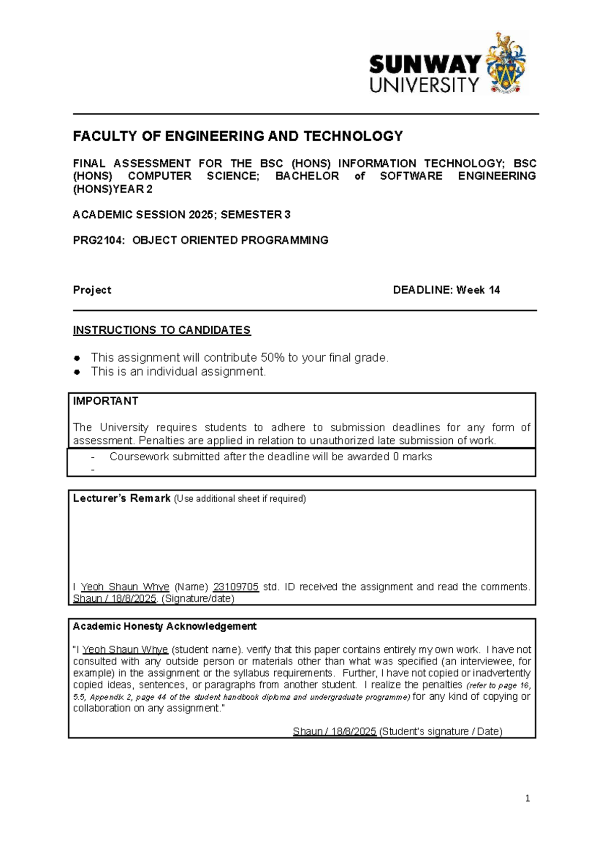 PRG2104: Final Assessment Project for BSc (Hons) Software Engineering ...
