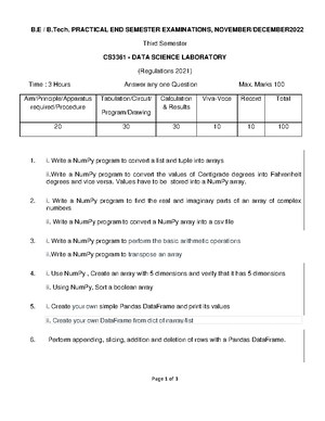 CS3361 - Data Science Lab Manual - (Approved by AICTE, New Delhi and Affiliated to Anna ...