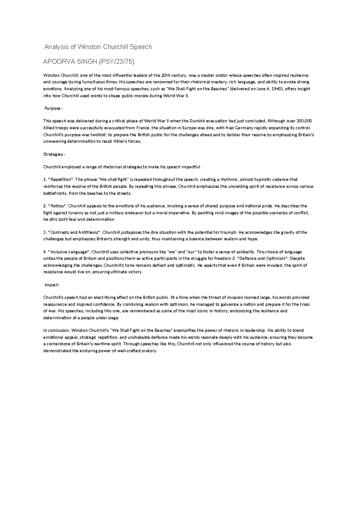 Analysis of Winston Churchill Speech - Analysis of Winston Churchill ...