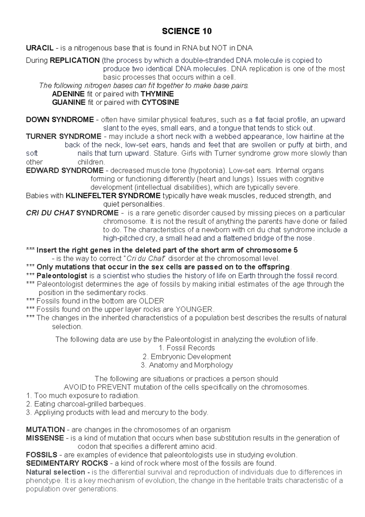 Science 10: 3rd Quarter Exam Reviewer on Genetics and Evolution - Studocu