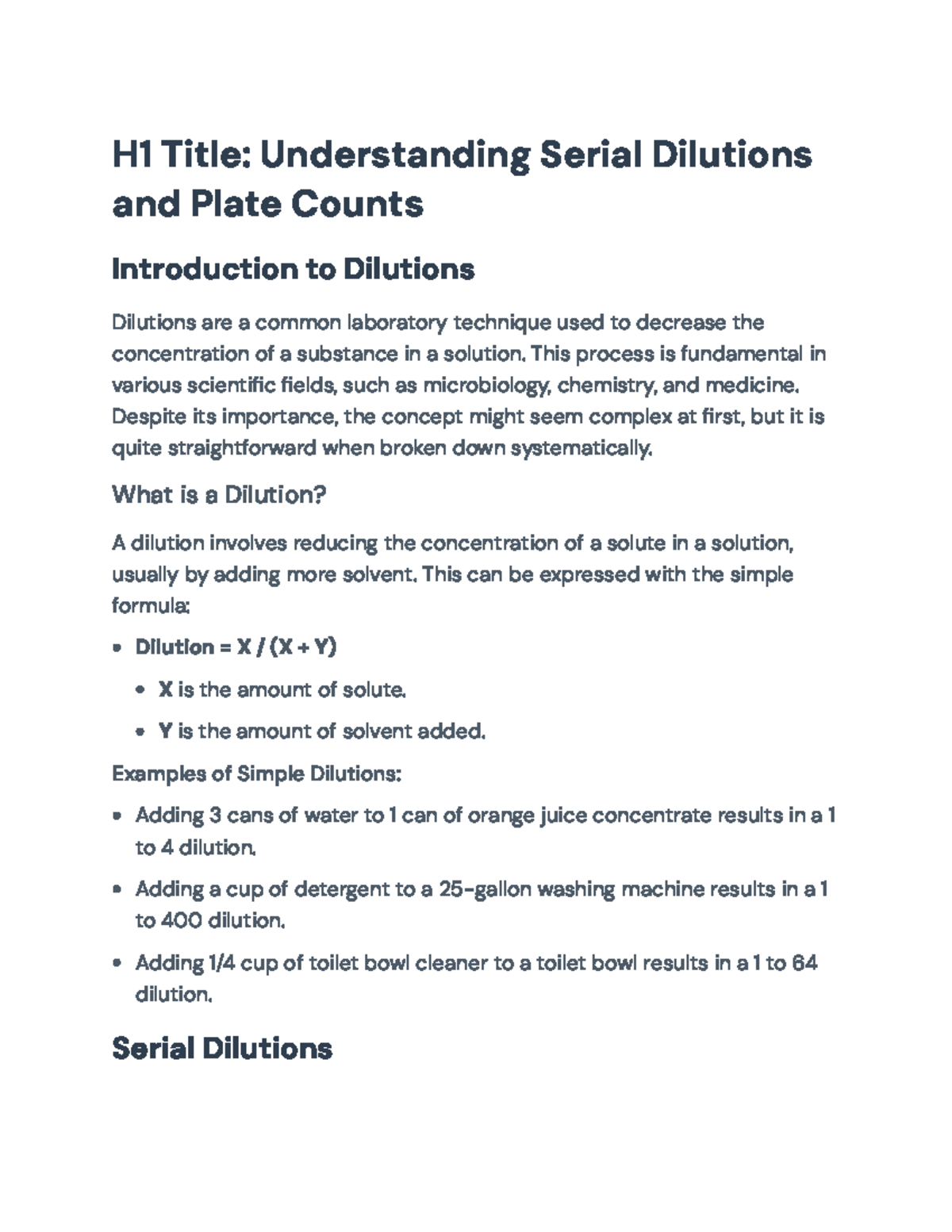 Understanding Serial Dilutions and Plate Counts in Microbiology - H1 ...