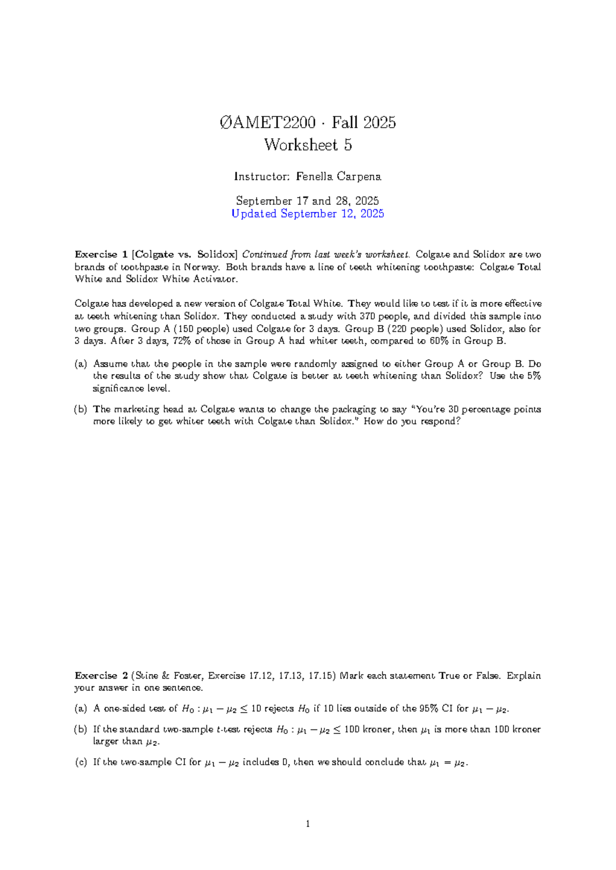 ØAMET2200 Fall 2025 Lecture 05 Worksheet: Toothpaste & Game Study ...