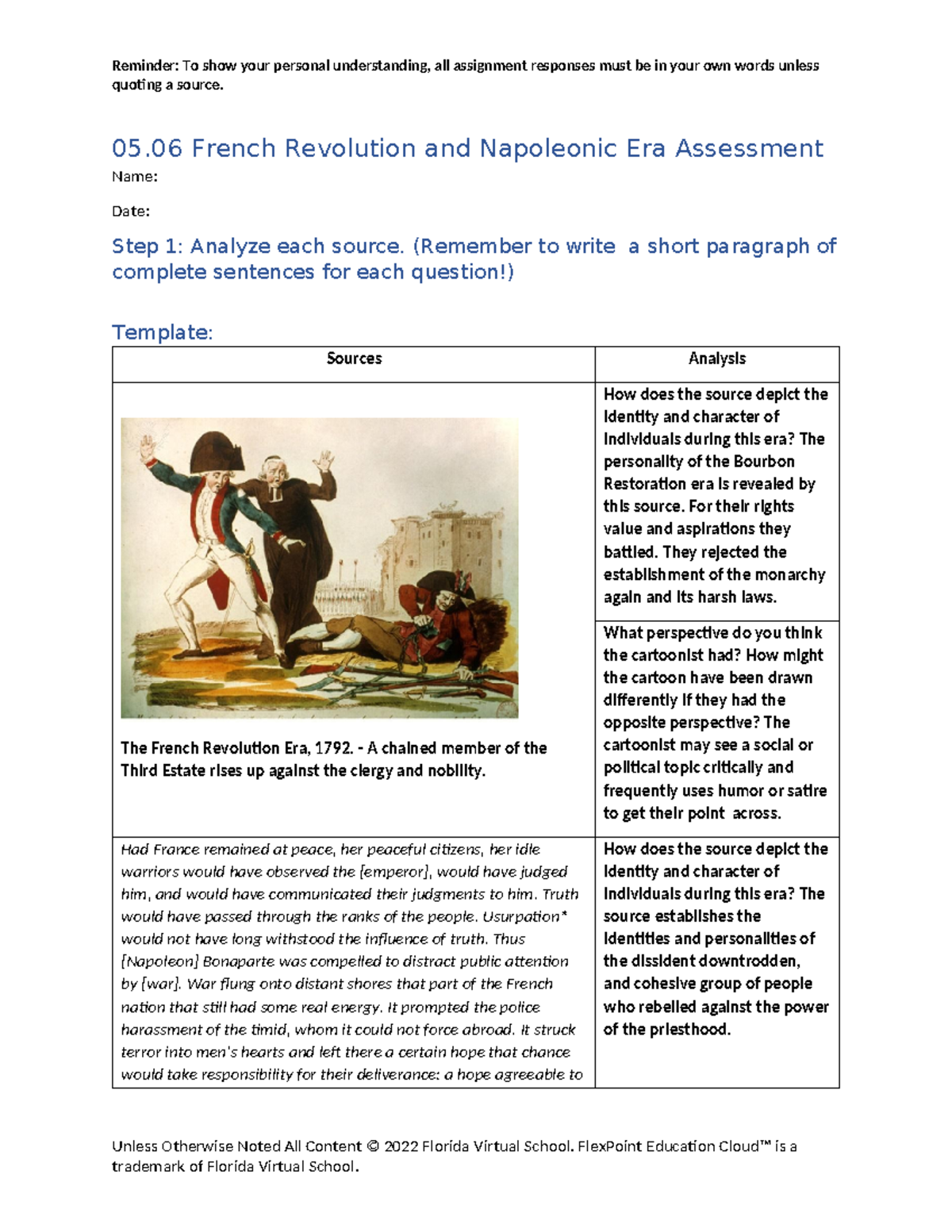 French Revolution & Napoleonic Era: Analysis Assignment - Studocu