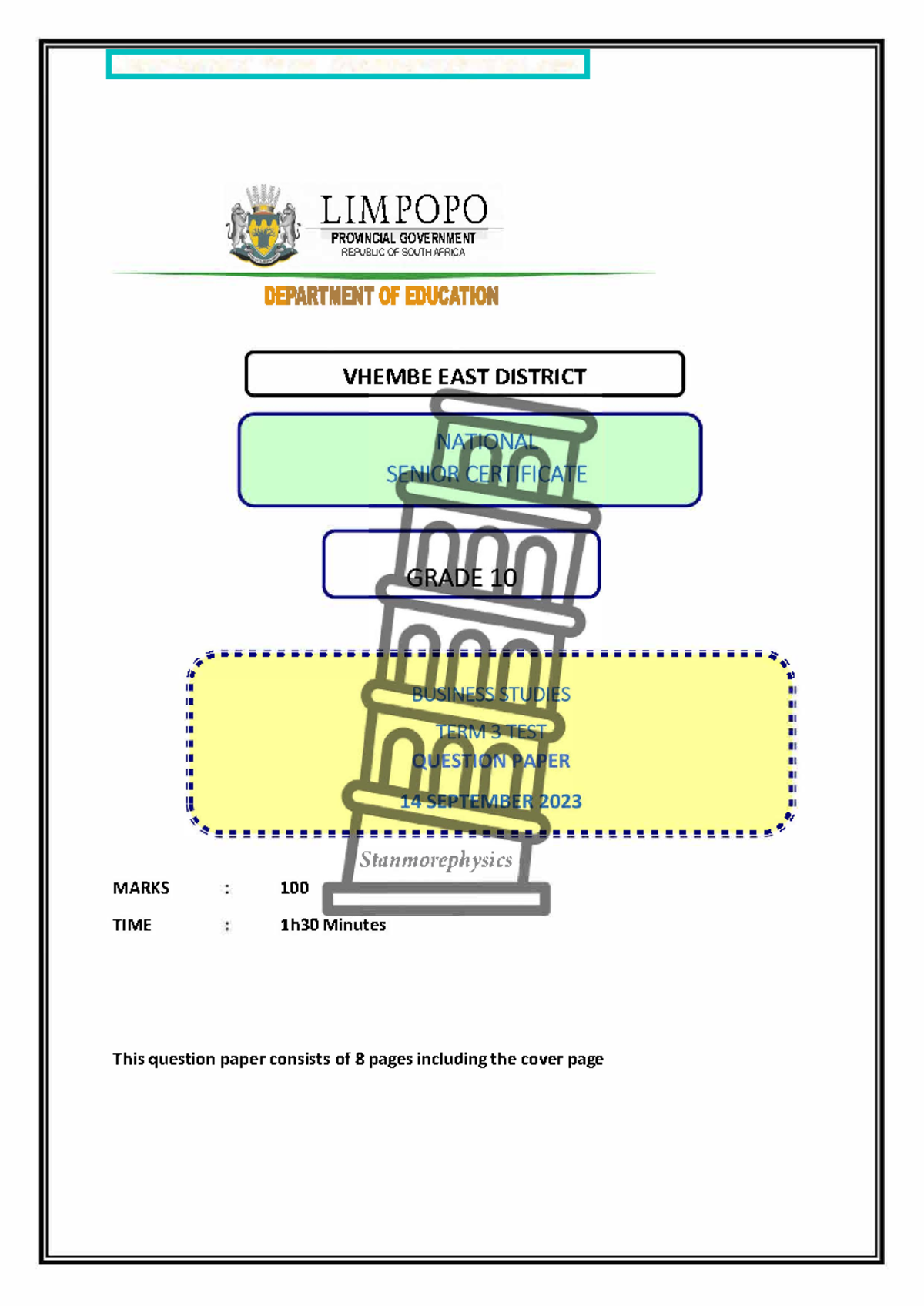 Limpopo Business Studies Grade 10 September 2023 Question Paper & Memo ...