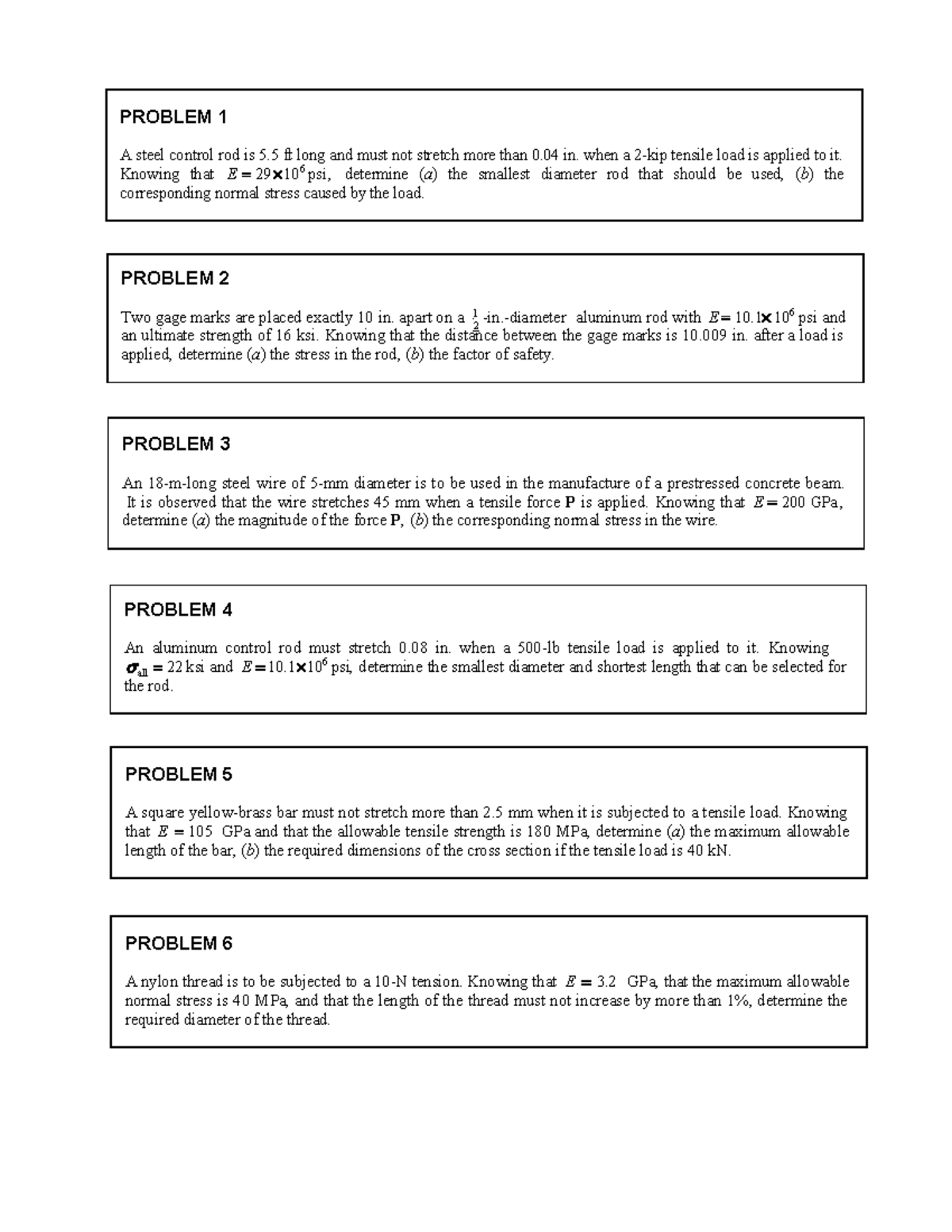 Mechanics of Materials Problems (ENGR 101) - Elasticity & Stress ...