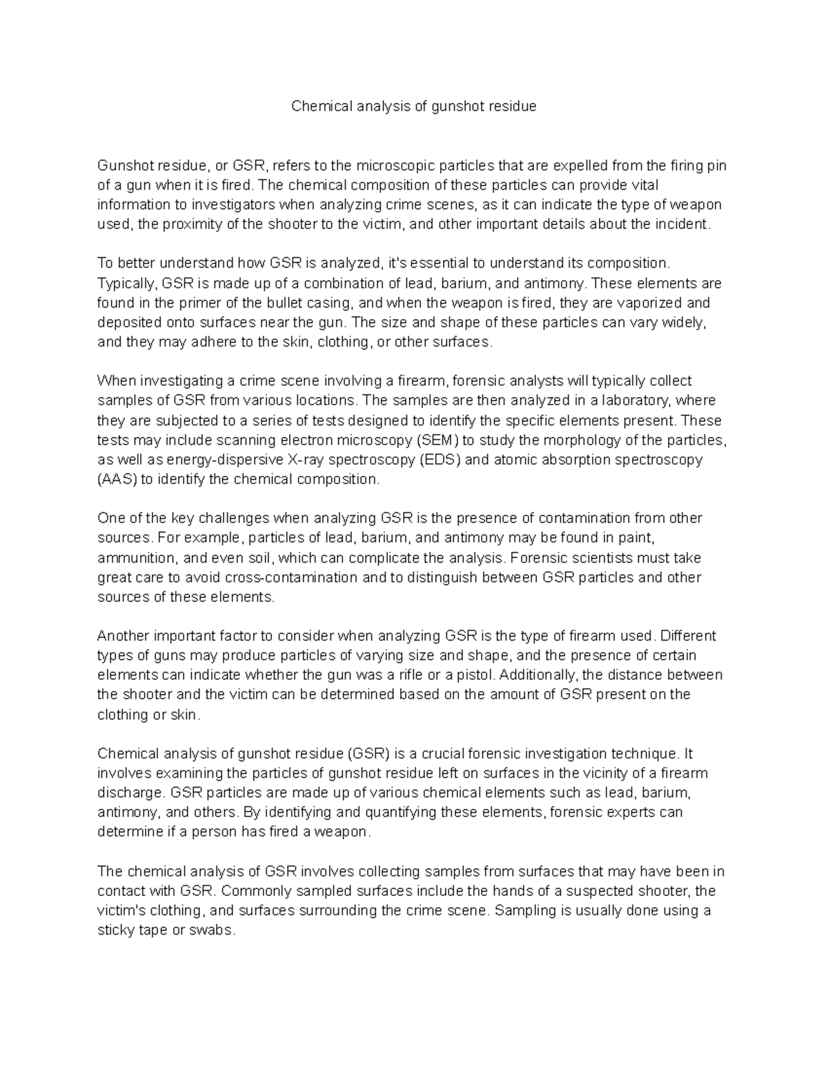 Chemical Analysis of Gunshot Residue (GSR) in Forensic Investigations ...