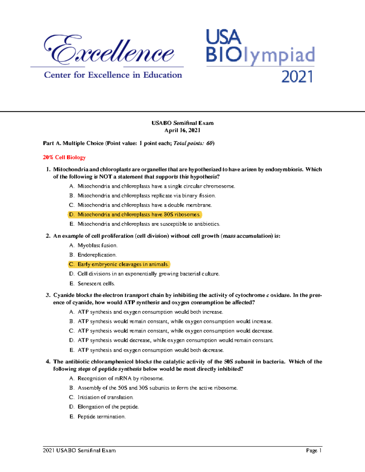 2021 USABO Semifinal Exam Questions and Answers - Studocu