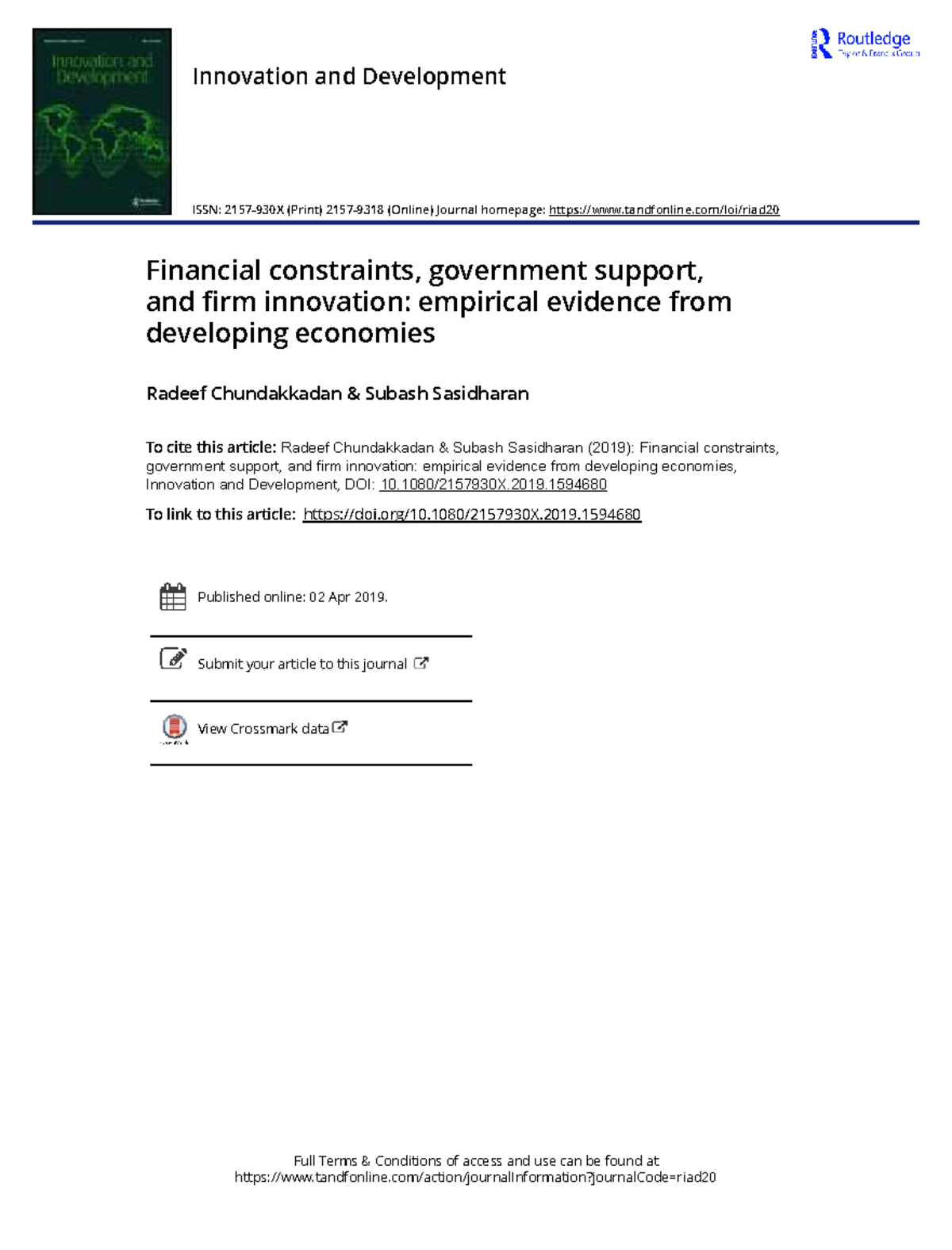 Financial Constraints and Government Support on Firm Innovation ...