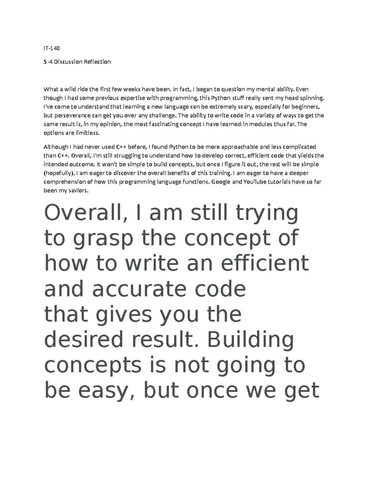 IT-140 5-4 Reflection on Discussion and Learning in Python - Studocu