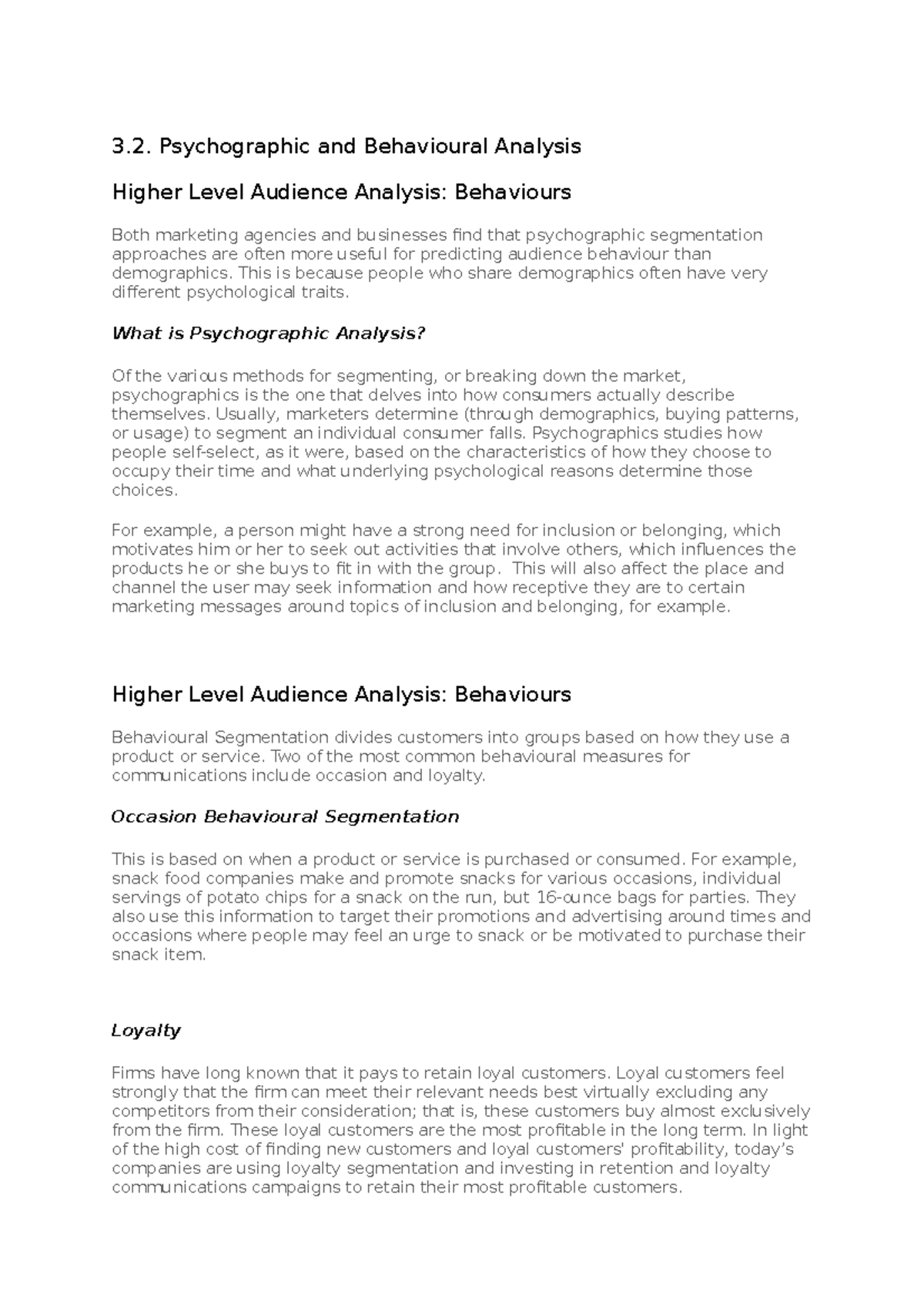 3.2. Psychographic & Behavioural Analysis in Marketing Strategies - Studocu