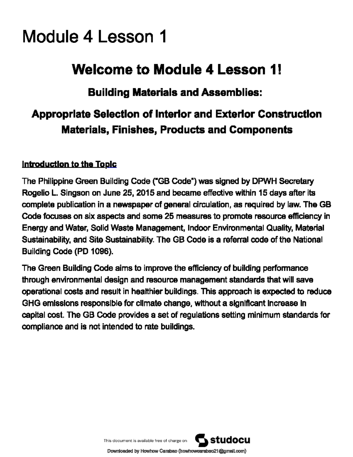Module 4 Lesson 1: Building Materials & Assemblies Overview - Studocu