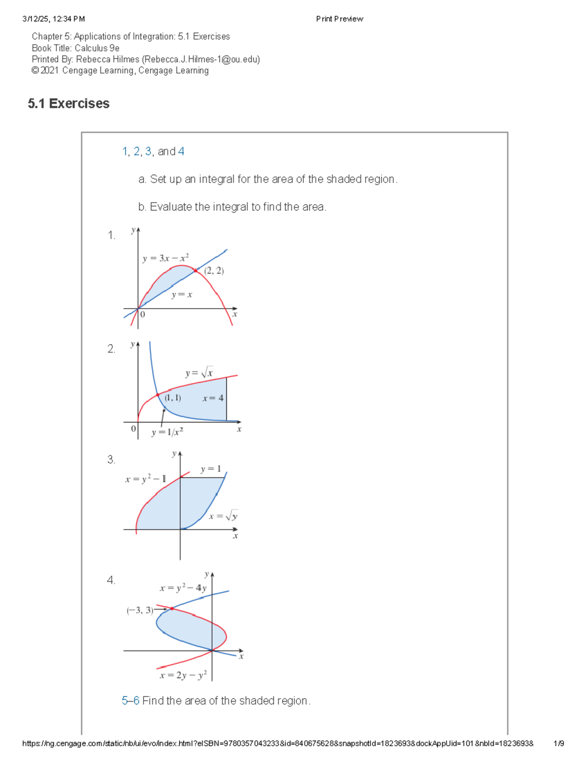 Calculus 9e: Chapter 5 - Applications of Integration Exercises - 1. 2 ...