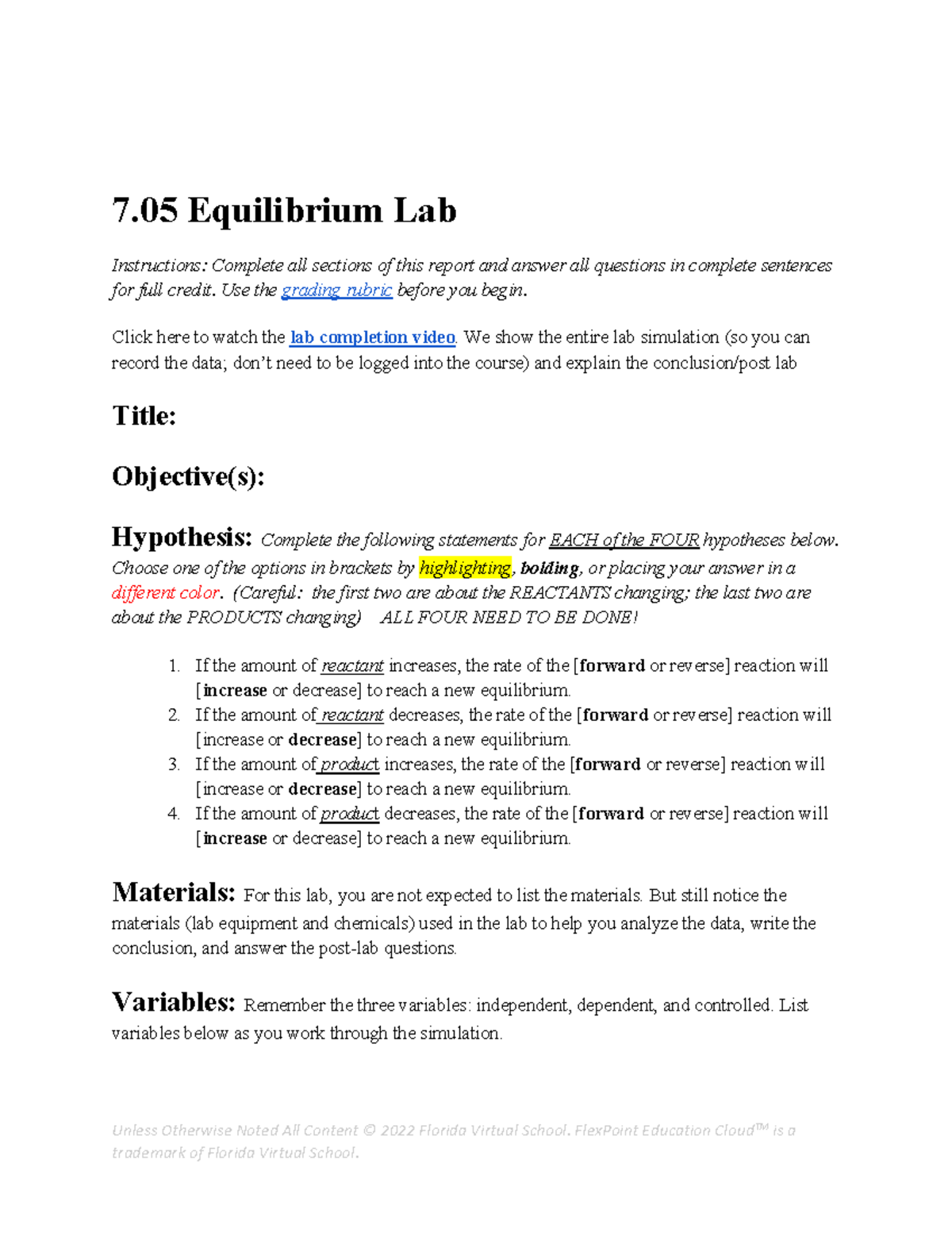 7.05 Equilibrium Lab Report Template: Instructions & Data Analysis ...