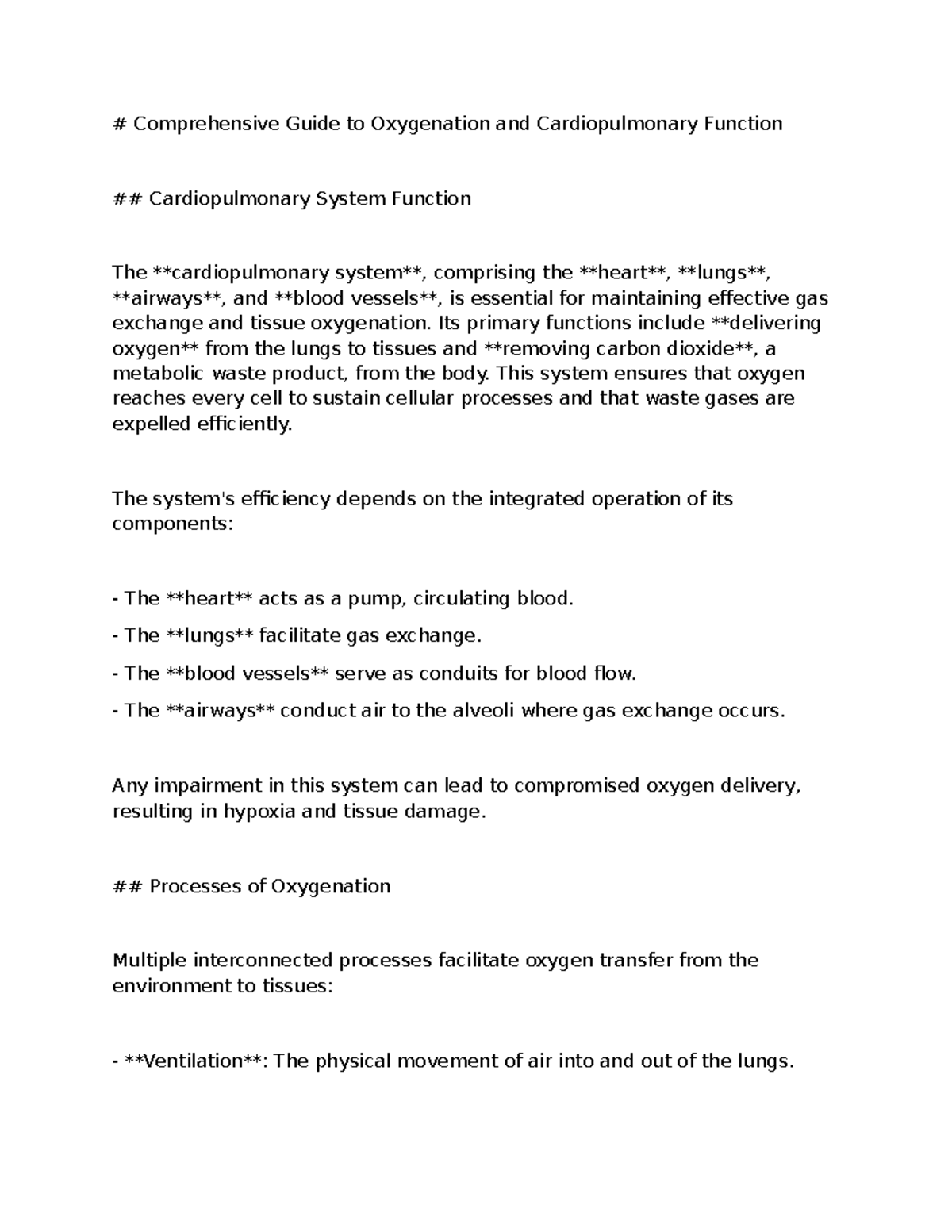 Comprehensive Guide to Oxygenation & Cardiopulmonary Function - Studocu