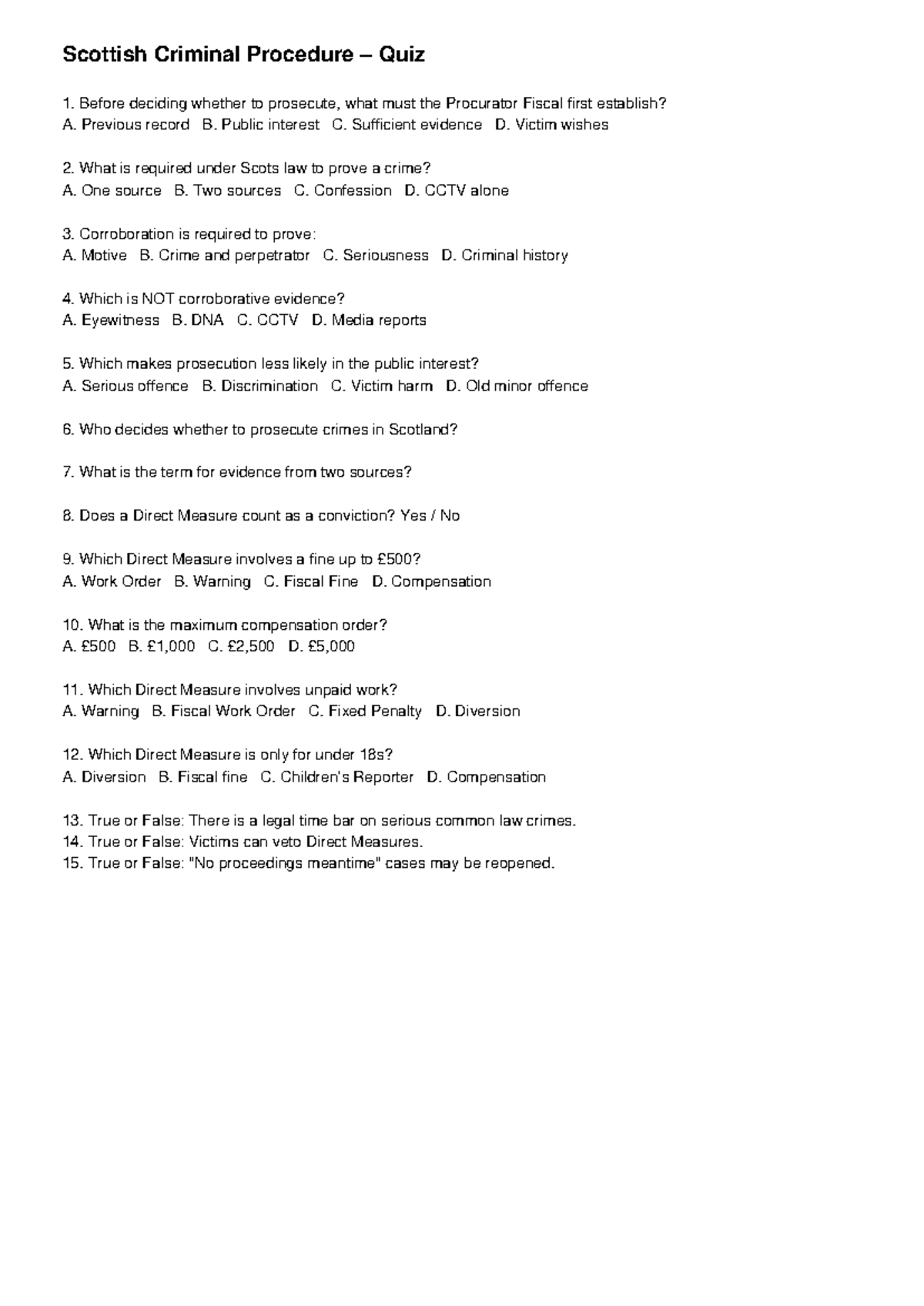 Scottish Criminal Procedure Quiz 1: Key Concepts and Questions - Studocu