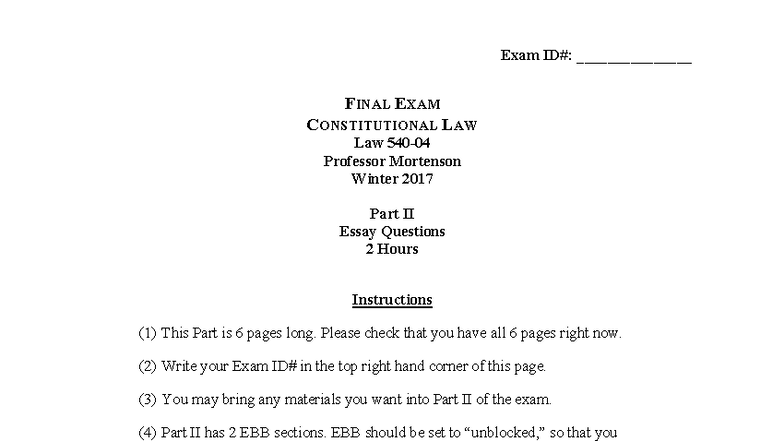 Final Exam: Constitutional Law (LAW 2017) - Essay Questions & Instructions - Studocu