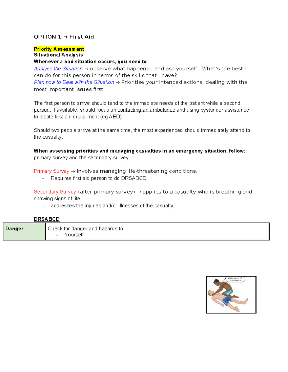 First Aid Notes: Priority Assessment & Situational Analysis - Studocu