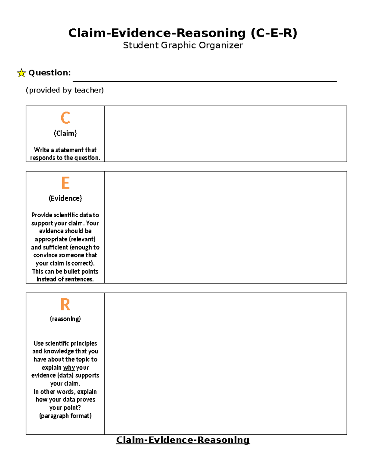 C-E-R Template with Rubric for Scientific Claims and Evidence - Studocu
