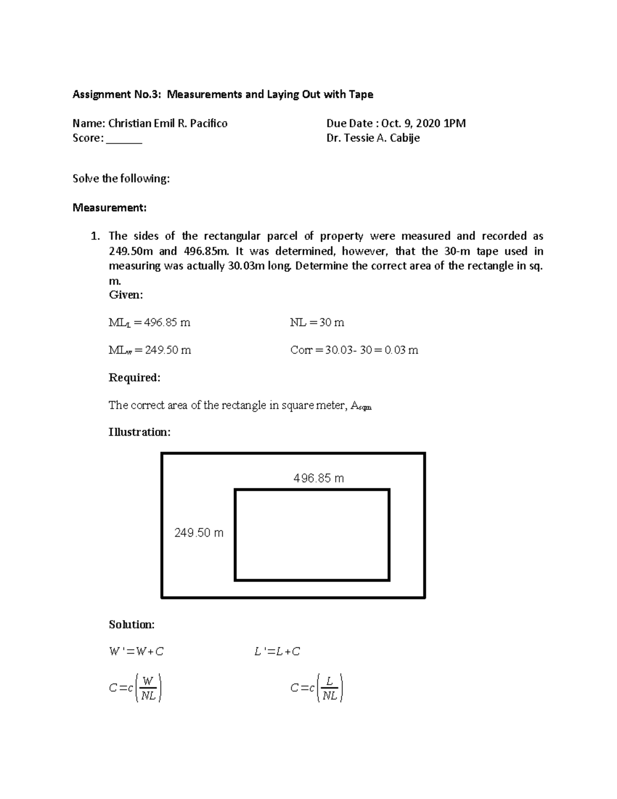 Assignment 3: Measurements & Solutions for Rectangular Areas - Studocu