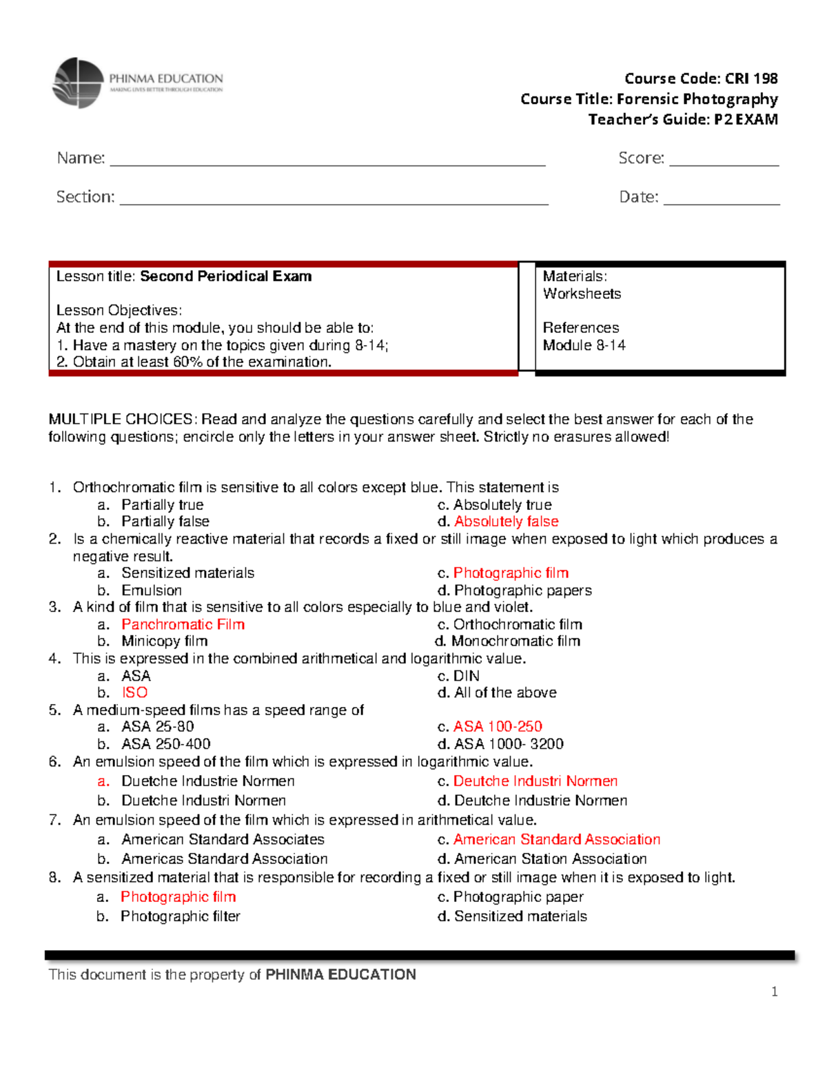 CRI 198 Forensic Photography: 2nd Periodical Exam Guide - Studocu