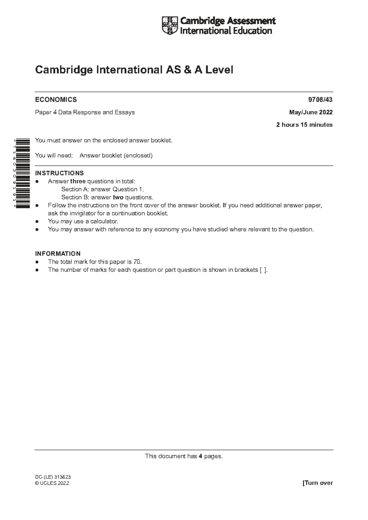 Cambridge International AS A Level ECONOMICS 9708/22 Paper 4 Data Response & - Studocu
