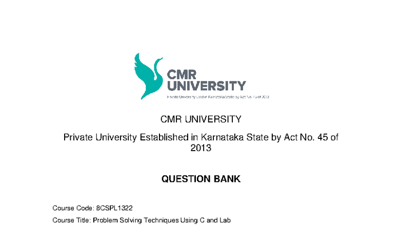 PST-QB: Problem Solving Techniques Using C - Question Bank 8CSPL1322 ...