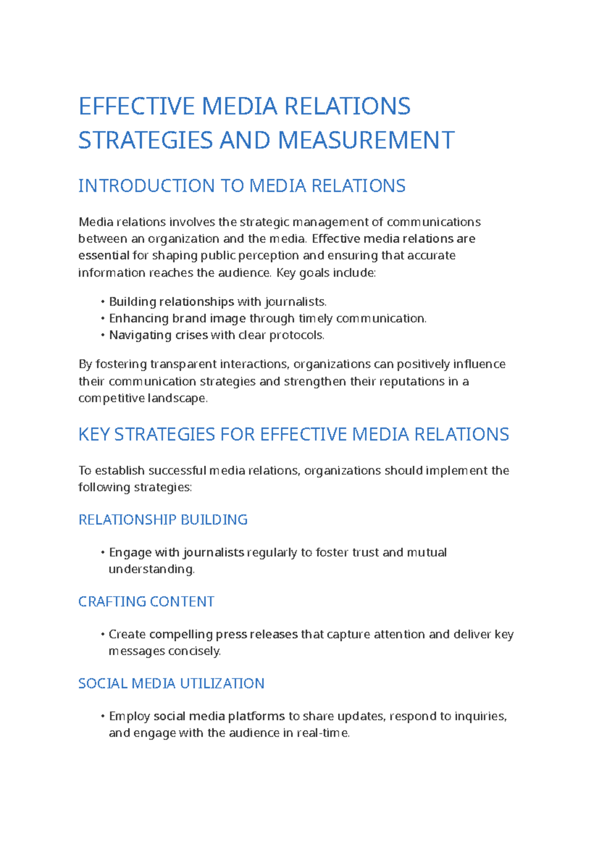 Effective Media Relations Strategies and Measurement - EFFECTIVE MEDIA ...