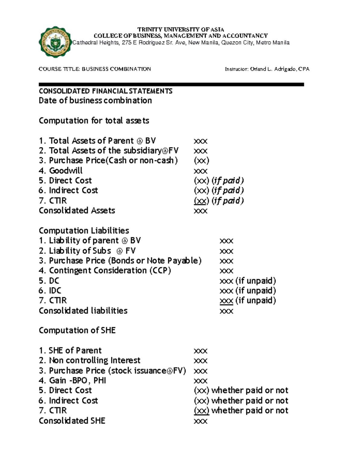 BUSINESS COMBINATION LESSON 4: CONSOLIDATED FINANCIAL STATEMENTS - Studocu