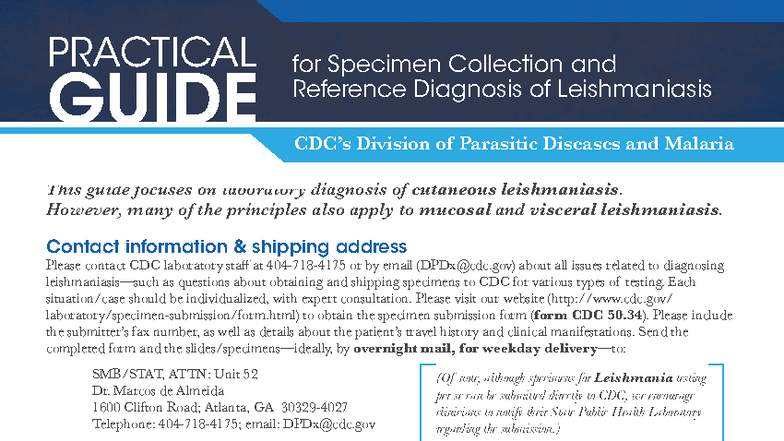 Diagnosis Guide for Leishmaniasis (2016) - Specimen Collection ...