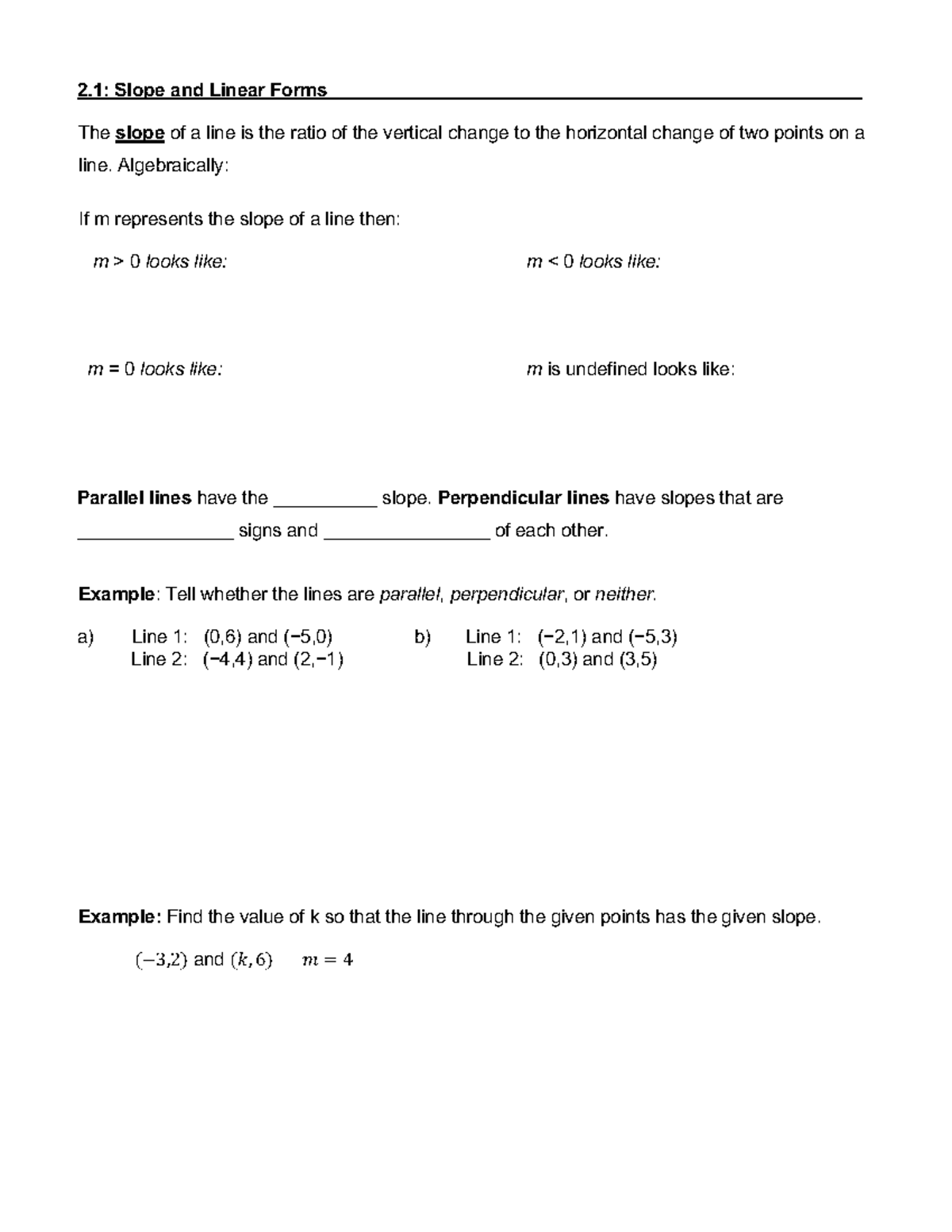 Linear Equations and Their Forms: Slope & Practice Notes (MATH 2.1 ...