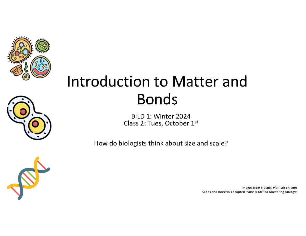 Understanding Matter, Bonds & Scale - BILD 1: Winter 2024 Class 2 - Studocu