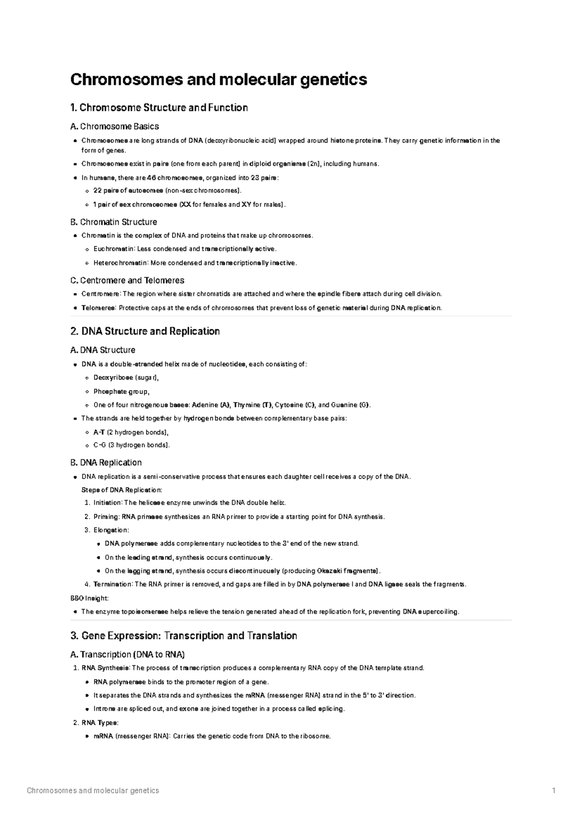 Chromosomes and Molecular Genetics: Structure, Function, and Expression ...