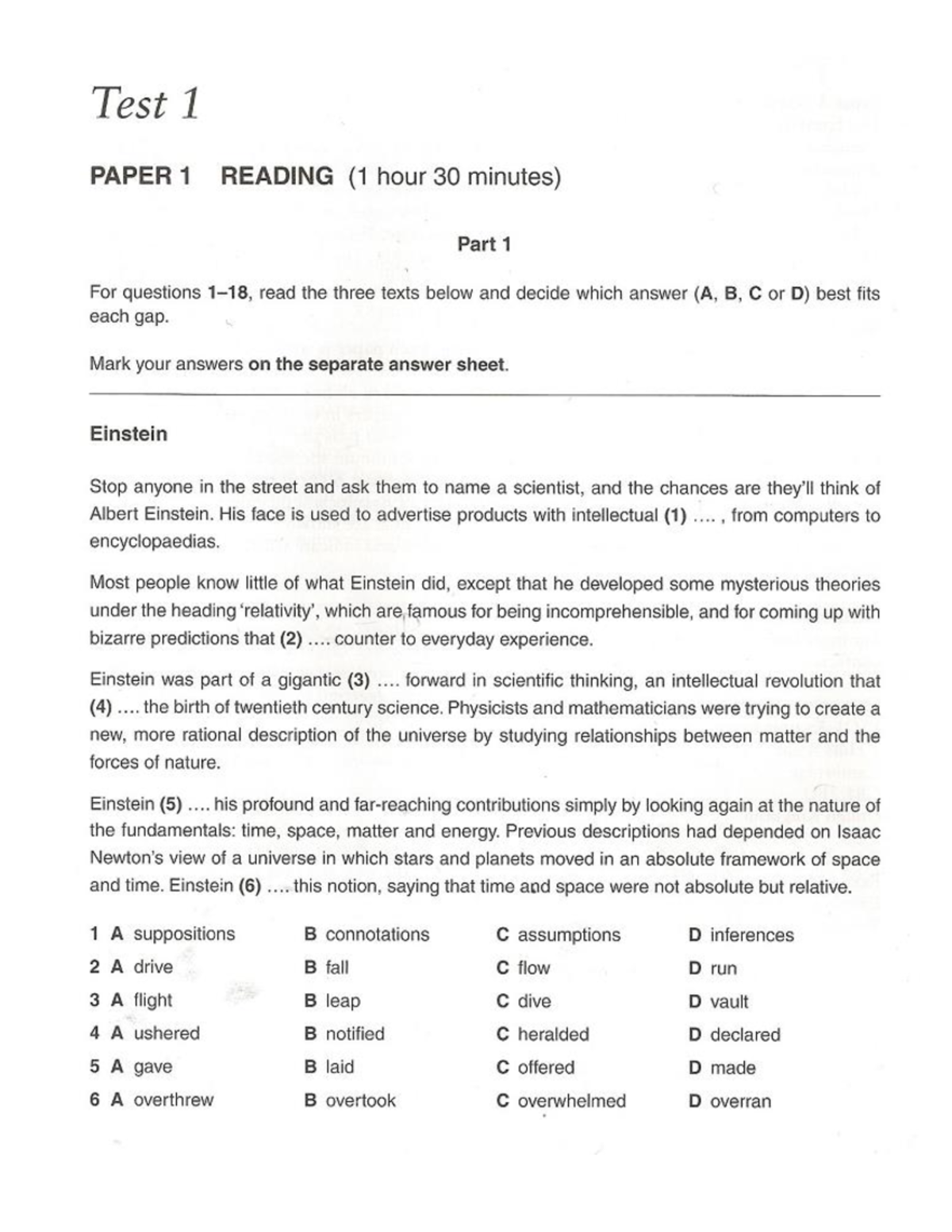 CPE Use of English Test 1 Reading Practice (77 pages) - Studocu