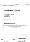 AUE3761 - Unisa - Auditing - Studocu