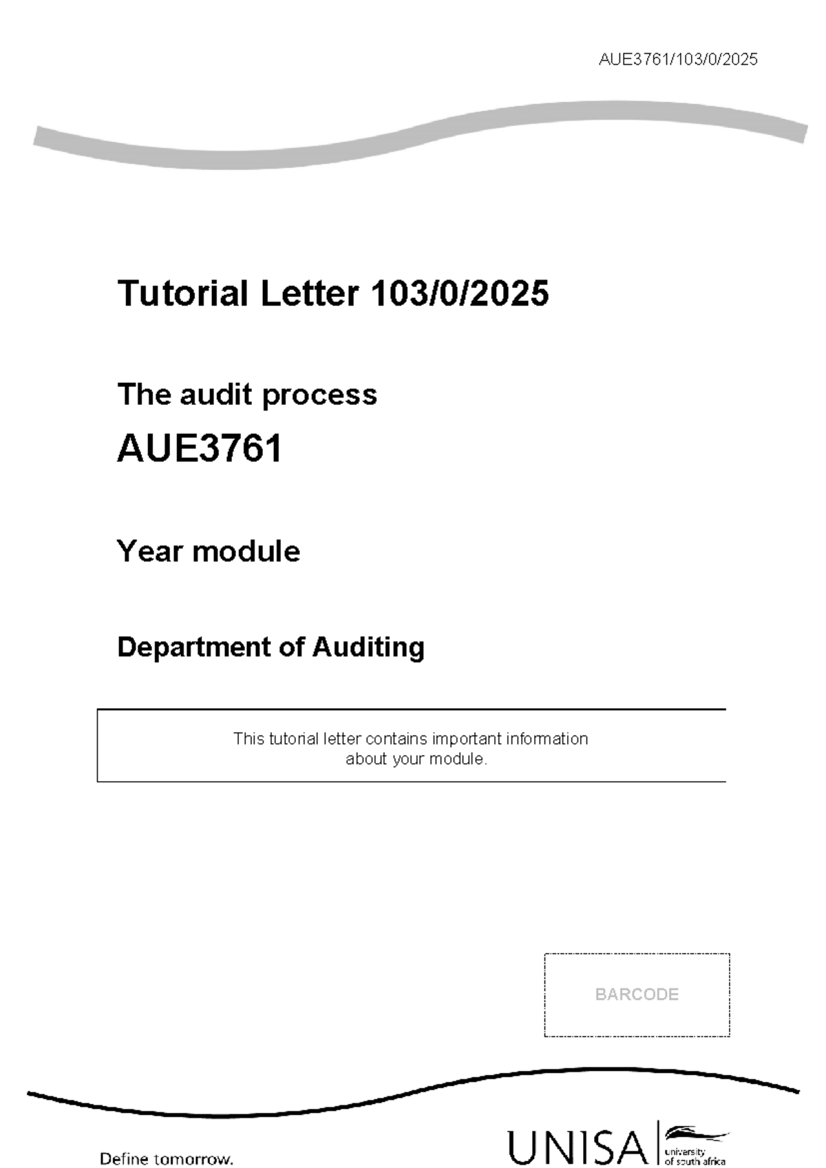 Formulating Tests of Controls for AUE3761 Auditing Module - Studocu