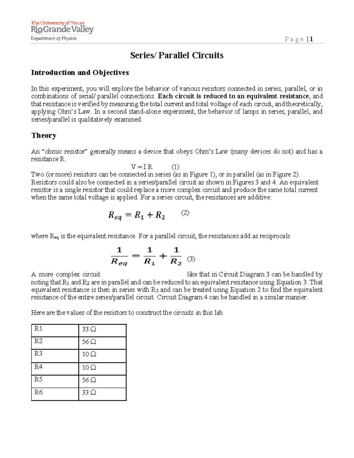 PHYS 1402 - Lab 4: Series and Parallel Circuits Analysis - Studocu