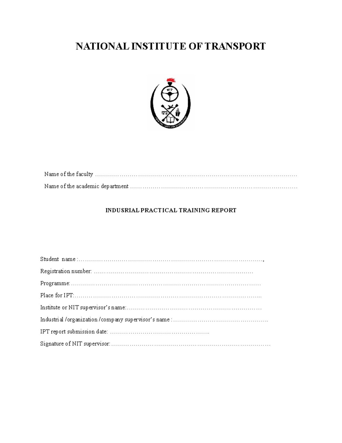 NIT Industrial Practical Training Report by Abdulshakur Shaban Pondaga ...