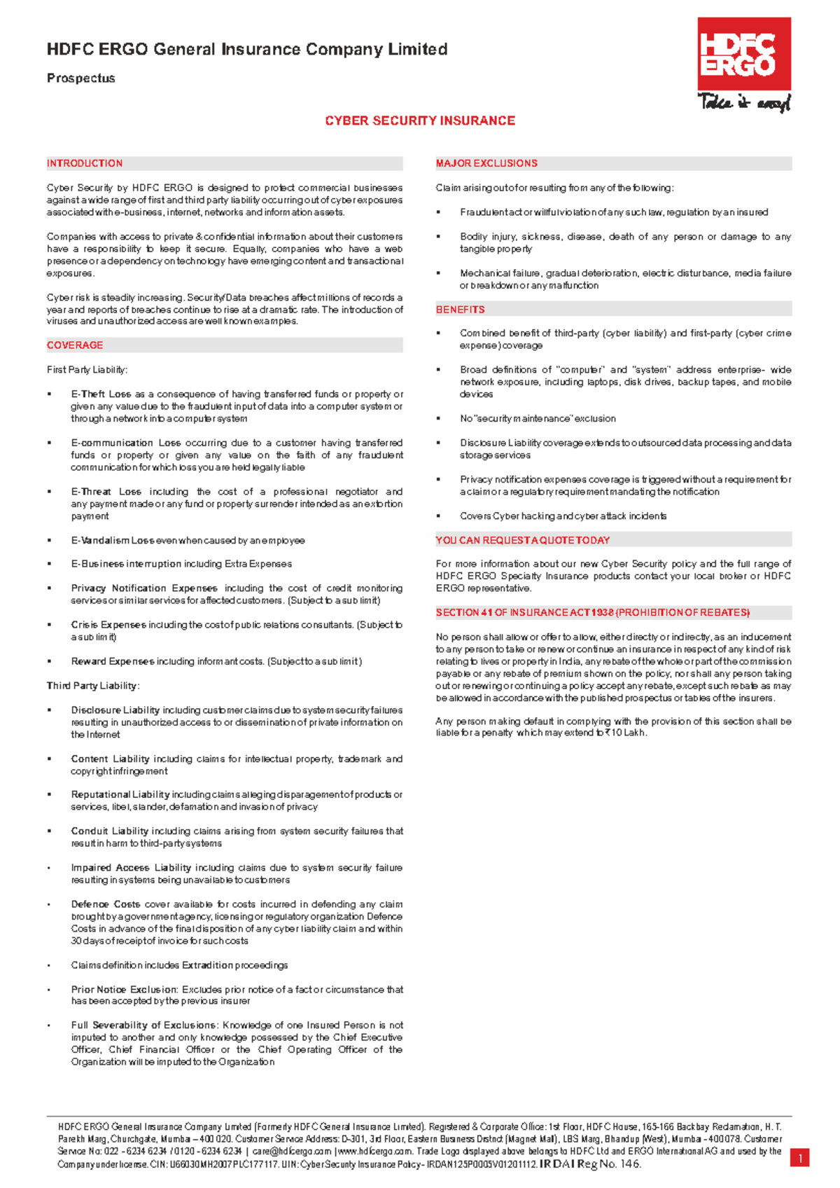 Cyber Security Insurance Overview: HDFC ERGO Insight Document - Studocu