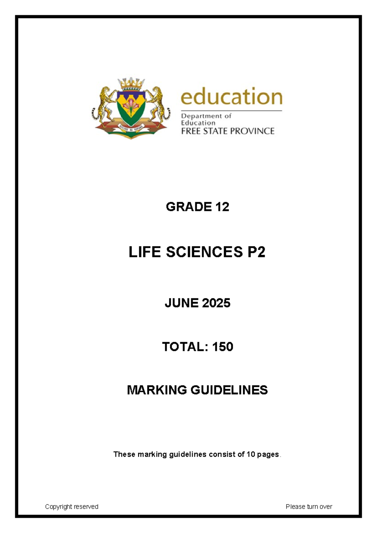 Life Sciences Grade 12 Paper 2 June 2025 Marking Guidelines - Studocu