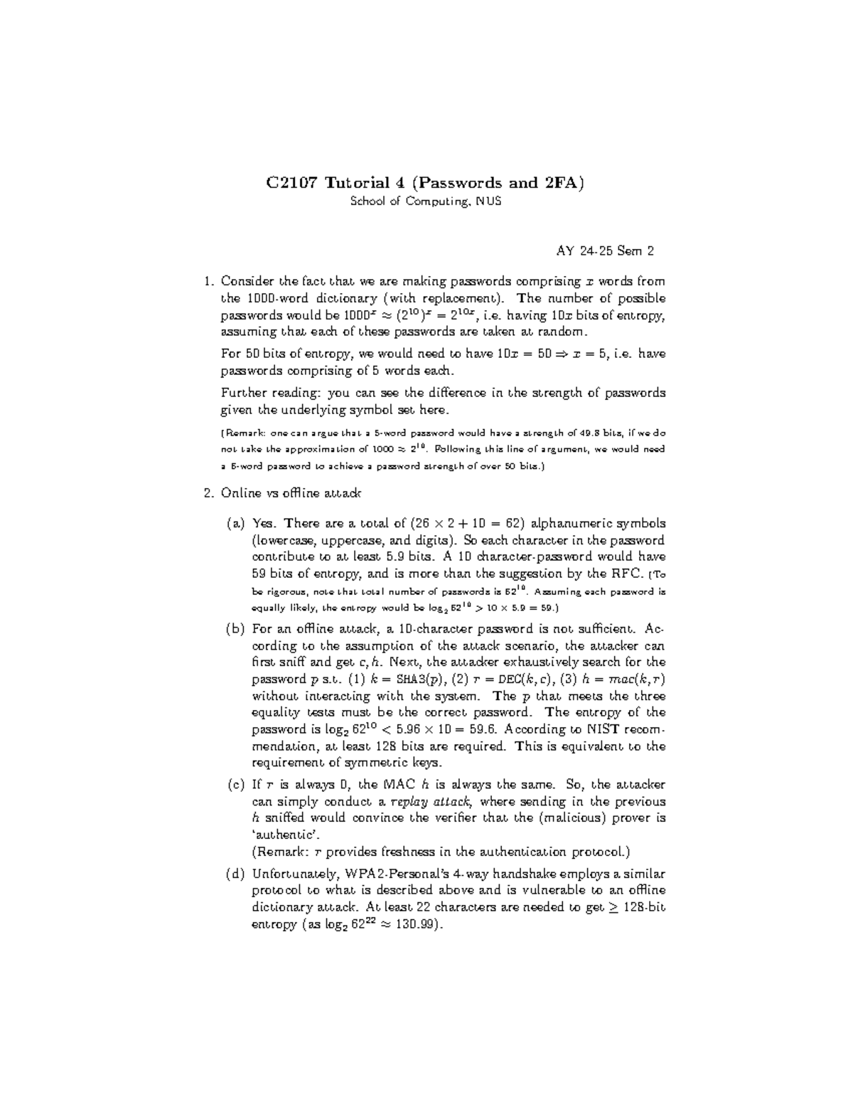 CS2107 T4A AY2425S2 - C2107 Tutorial 4 (Passwords and 2FA) School of ...