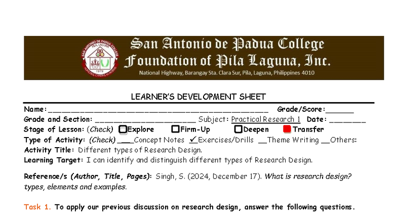 LDS 2 - Practical Research 1: Exploring Research Design Types - Studocu