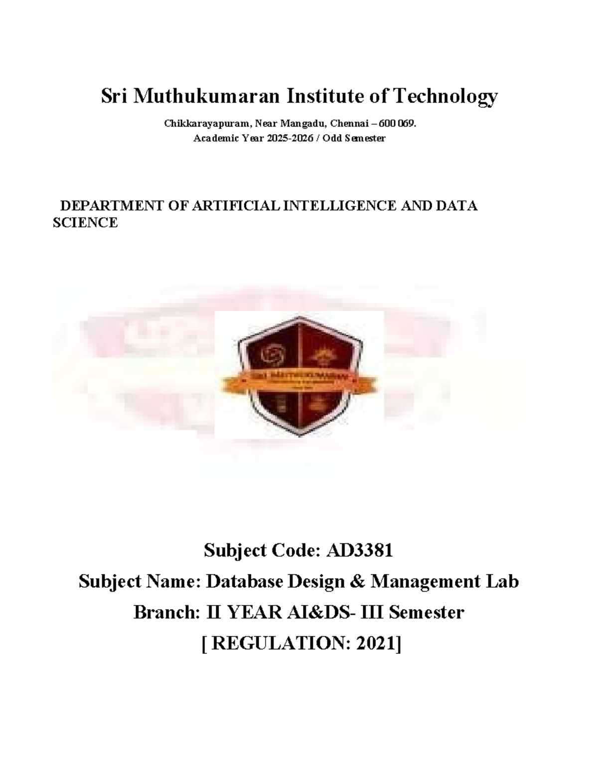 DDM-AD3381 Database Development Life Cycle Lab Manual - Studocu
