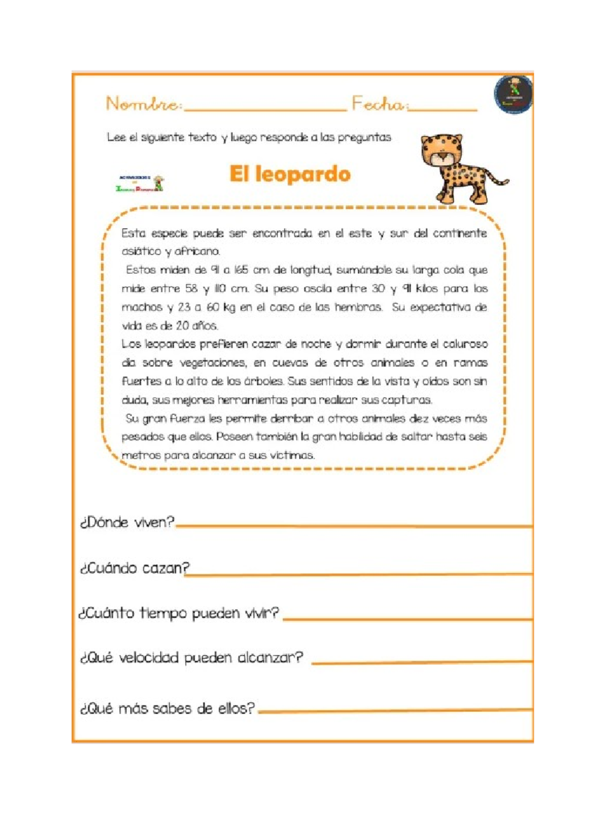 Comprensión de Lectura: Leopardo y su Hábitat - Studocu