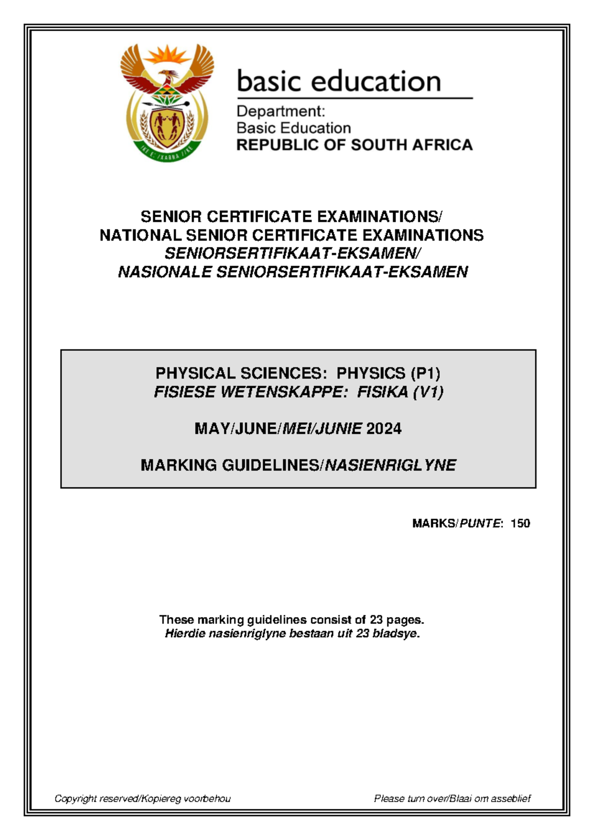Physical Sciences P1 May-June 2024 MG Afr & Eng Exam Marking Guidelines ...