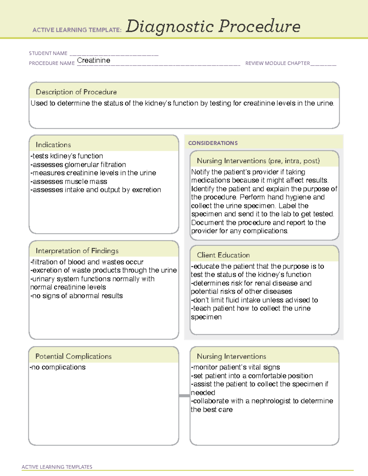ATI Diagnostic Procedure Creatinine - ACTIVE LEARNING TEMPLATES ...