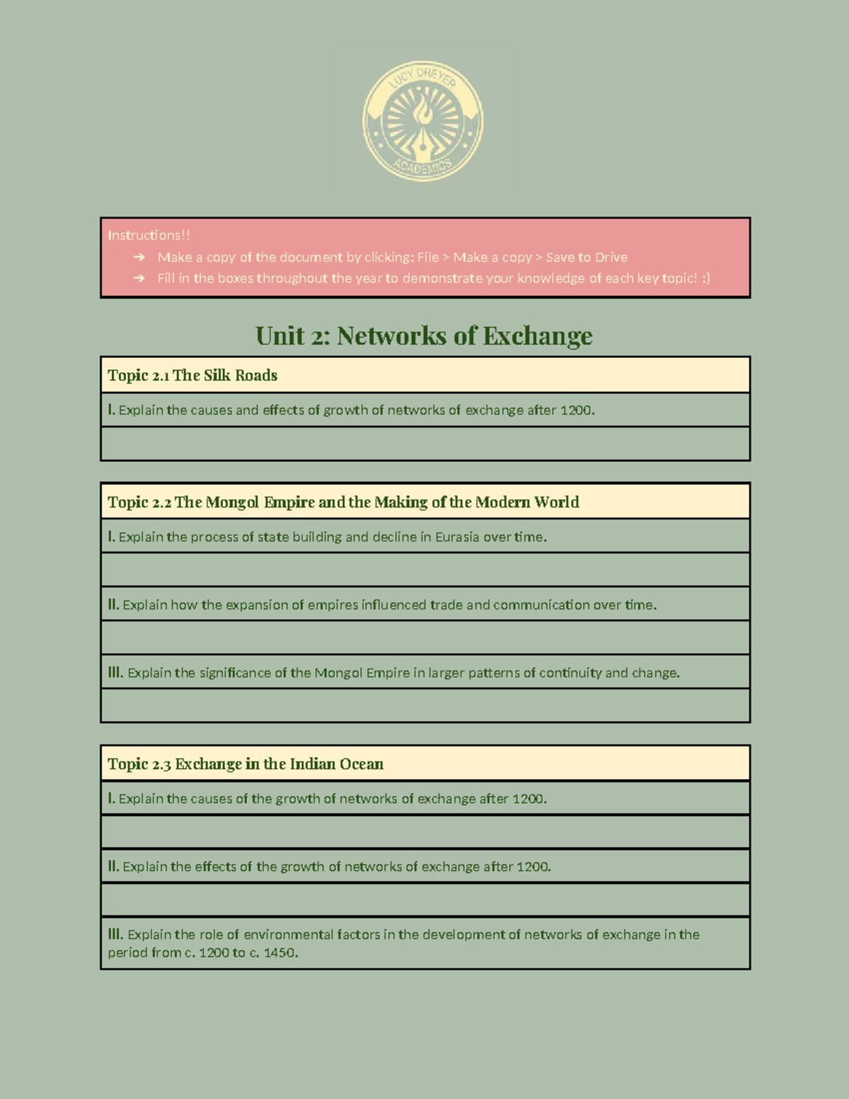 AP World History Notes Template: Unit 2 - Networks of Exchange - Studocu